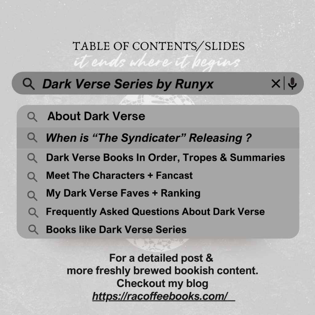 Dark Verse Series by Runyx : Book Series Guide | Racoffee Books